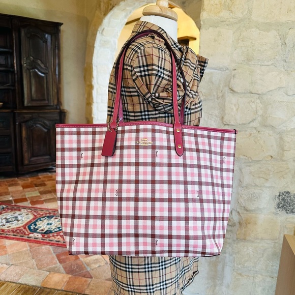 Coach | Bags | Coach Gingham Plaid Check Reversible Tote Handbag Women ...